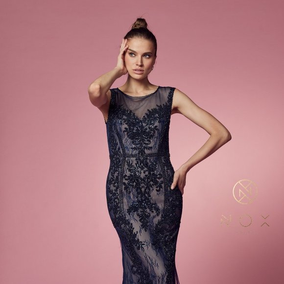 Nox | Dresses | New Long Sleeveless Gown With Illusion Scoop Neck ...